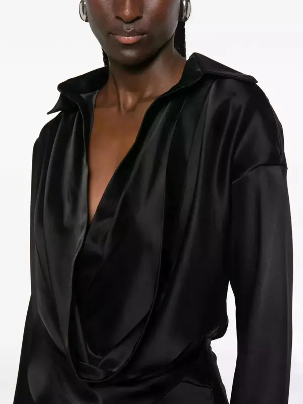 VESTIAIRE D'UN OISEAU LIBRE Asymmetric Draped Midi Dress In Satin Finish - Black