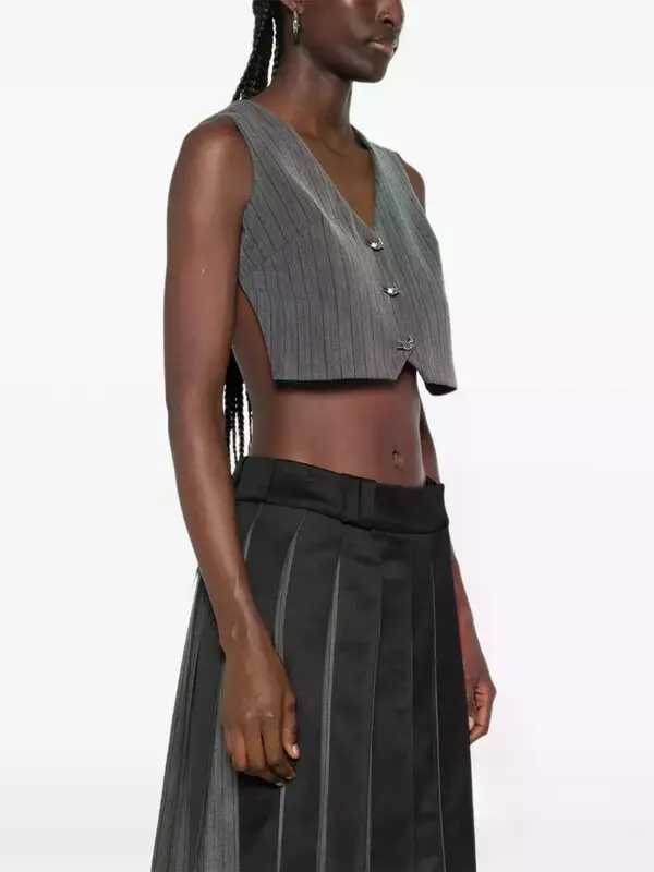 VESTIAIRE D'UN OISEAU LIBRE Open-back Pinstriped Cropped Vest