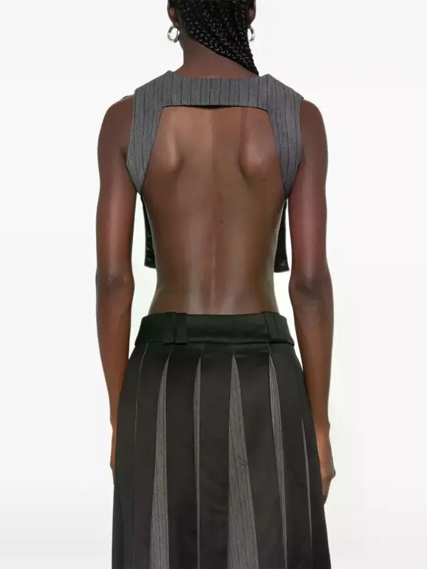 VESTIAIRE D'UN OISEAU LIBRE Open-back Pinstriped Cropped Vest