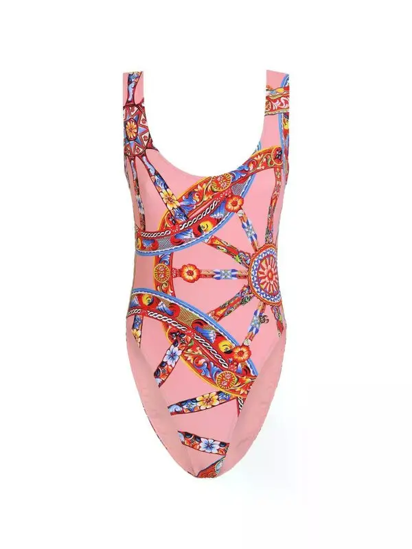 Dolce & Gabbana Carretto Print One-piece Swimsuit - Pink