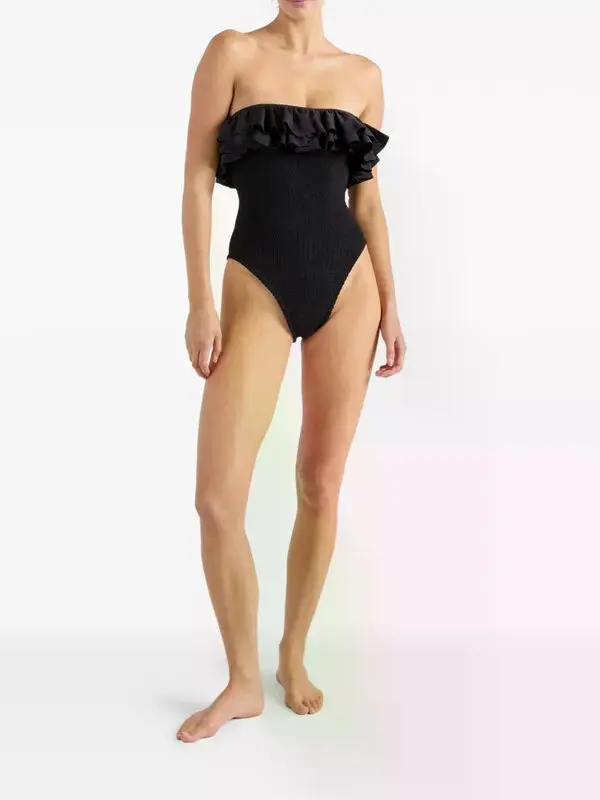 Hunza G Eloise Ruffled Bandeau Swimsuit - Black