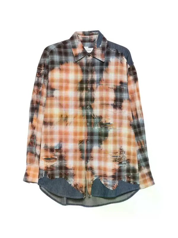 FENG CHEN WANG Check-print Distressed-finish Shirt