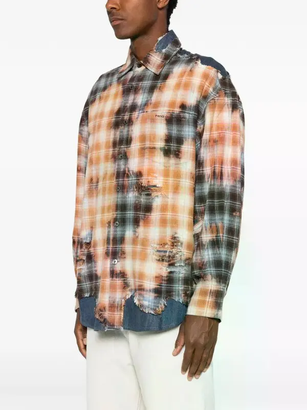 FENG CHEN WANG Check-print Distressed-finish Shirt