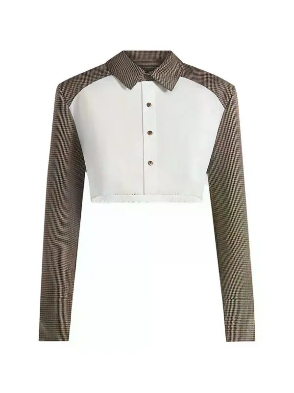 Manière De Voir Cropped Houndstooth Shirt - Brown