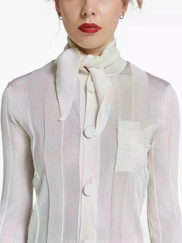 ROT Ribbed Knit Tie-collar Shirt With Button Fastening And Patch Pocket