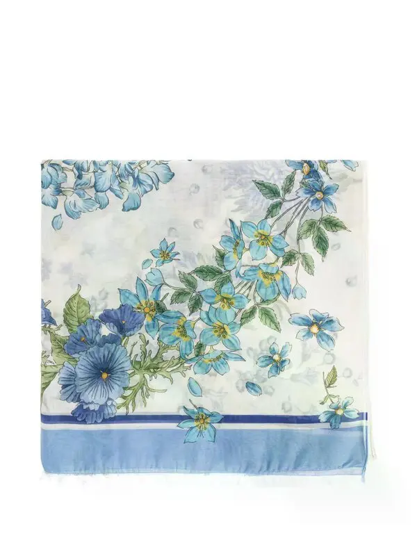FERRAGAMO Floral-print Fringed Scarf - White