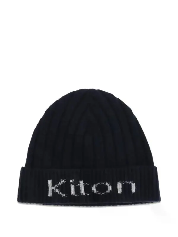 Kiton Ribbed Knit Beanie Hat - Blue
