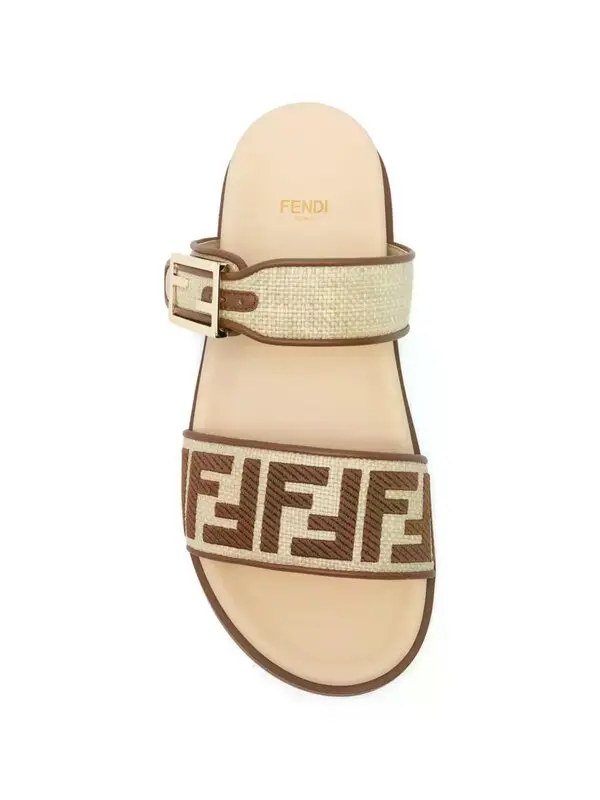 Fendi Ff Logo Buckle Slide Sandals - Neutrals