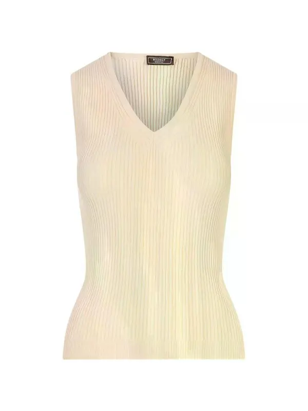 Peserico Ribbed Knit V-neck Top - Neutrals