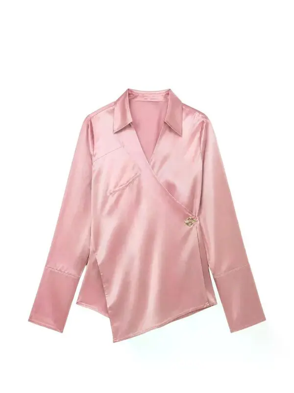 DANAME Wrap-style Satin Blouse - Pink