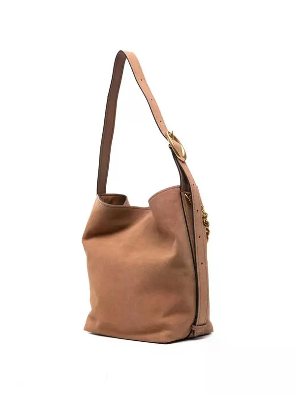 Michael Kors Large Suede Shoulder Bag With Gold-tone Chain-link Trim - Brown