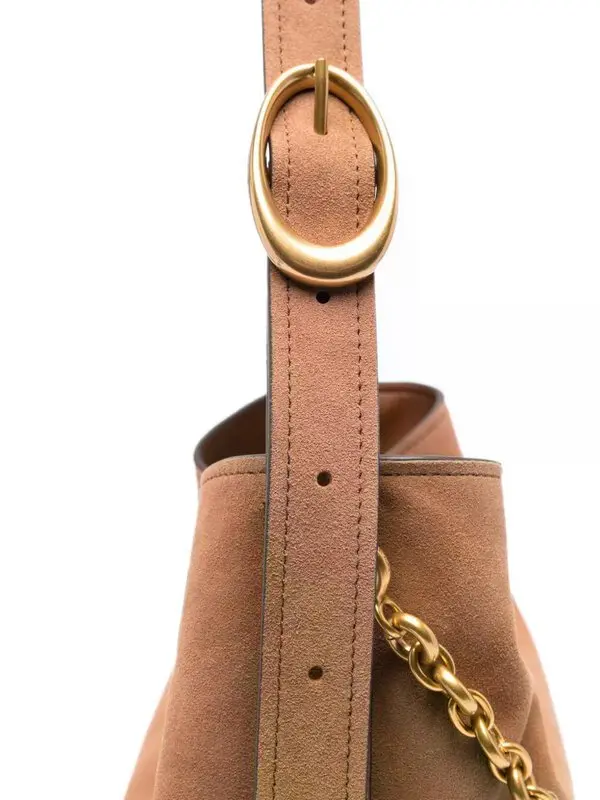 Michael Kors Large Suede Shoulder Bag With Gold-tone Chain-link Trim - Brown