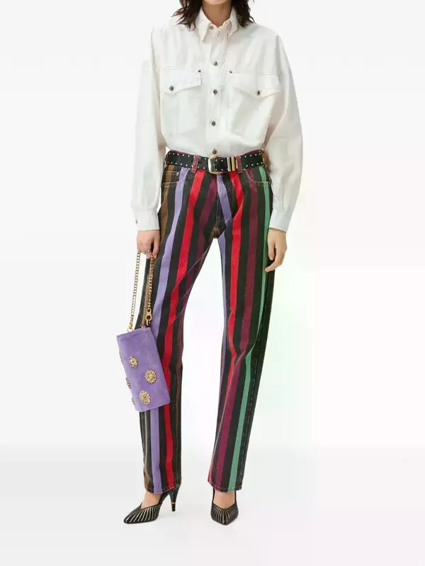 Versace Striped Straight Leg Jeans - Blue