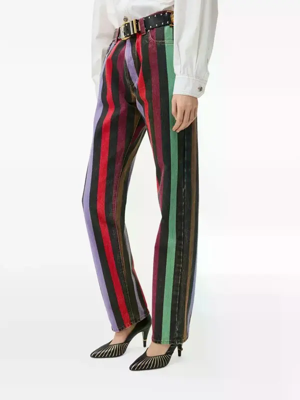 Versace Striped Straight Leg Jeans - Blue