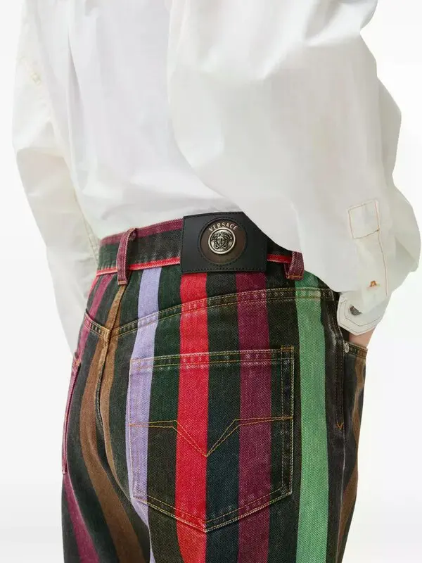 Versace Striped Straight Leg Jeans - Blue