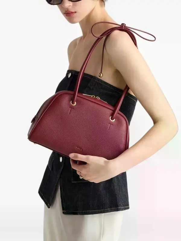 Furla Dome Pebbled Leather Tote Bag - Red