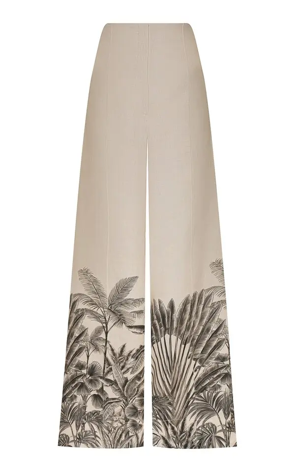 ANDRES OTALORA Linen Wide-leg Trousers With Tropical - Print