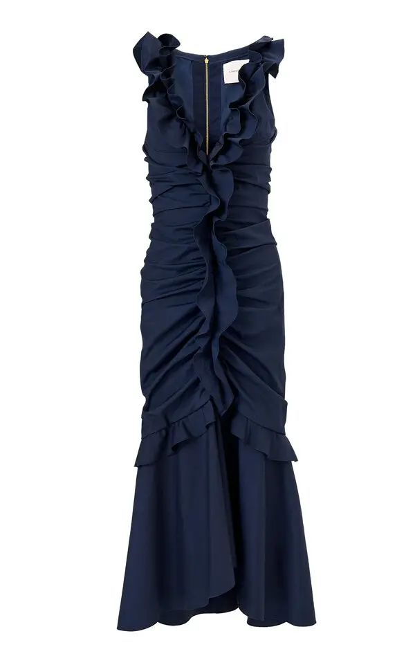 Carolina Herrera Ruffled Midi Dress - Navy