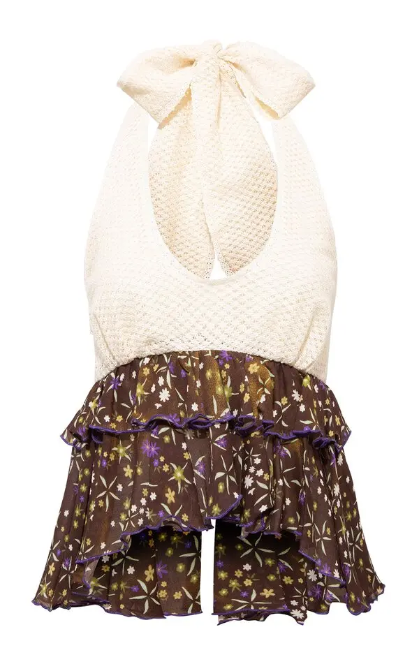 SIEDRES Lori Ruffled Halterneck Lace-chiffon Top - Multi