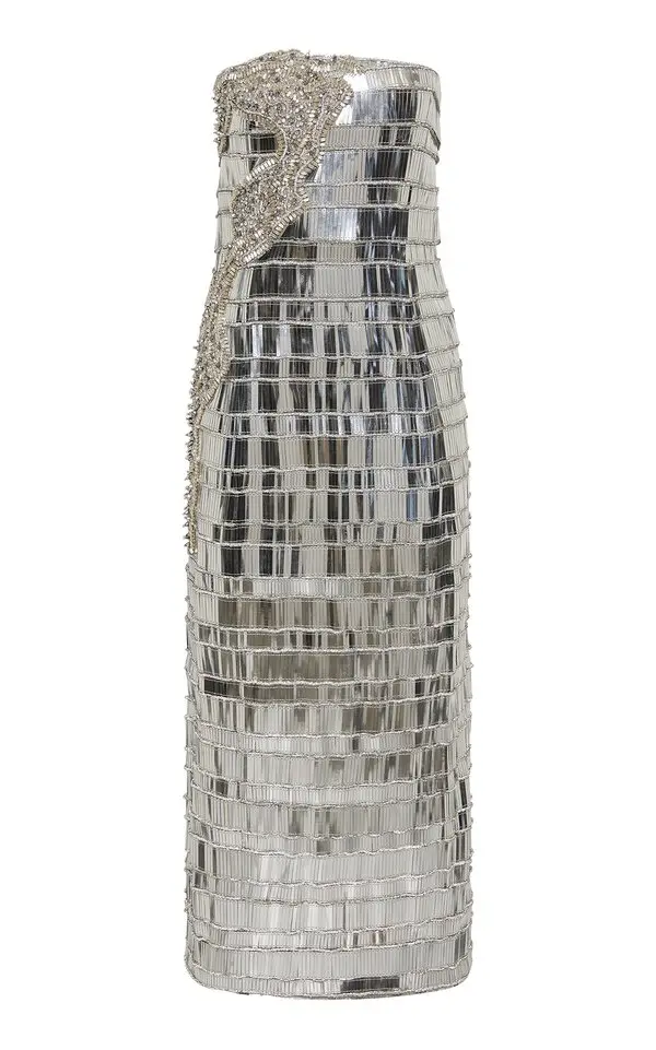 Rachel Gilbert Ariel Metallic Column Gown - Silver
