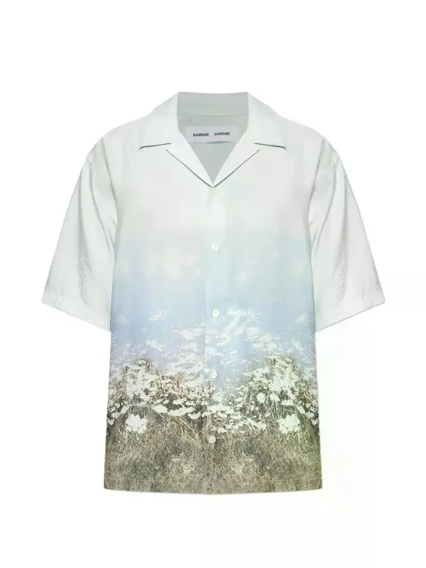 SAMSOE SAMSOE Saayo Floral-print Short-sleeve Shirt - Blue