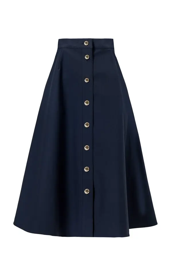 Carolina Herrera Button-front Cotton Sateen Midi Skirt - Navy