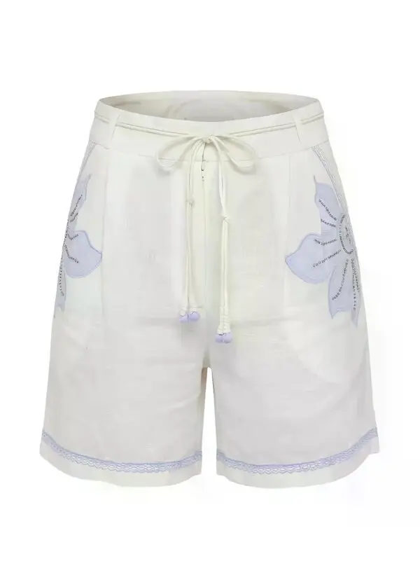 SCARLETT POPPIES Floral Embroidered Drawstring Shorts