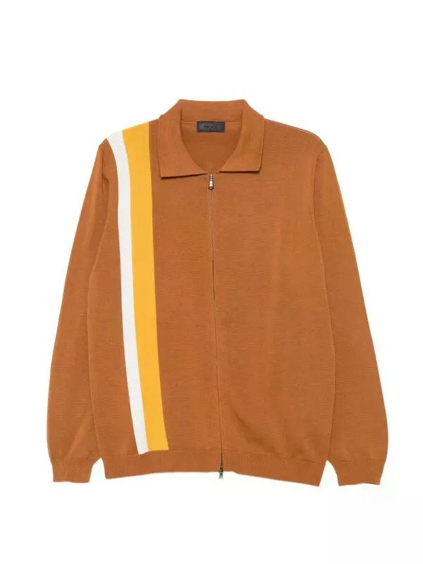 Kiton Zip-up Cardigan With Vertical Stripe Detail - Brown