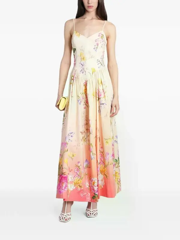 Hemant & Nandita Floral Print Flared Maxi Dress - Neutrals