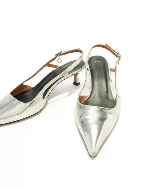 Maje Metallic Slingback Kitten Heels - Silver