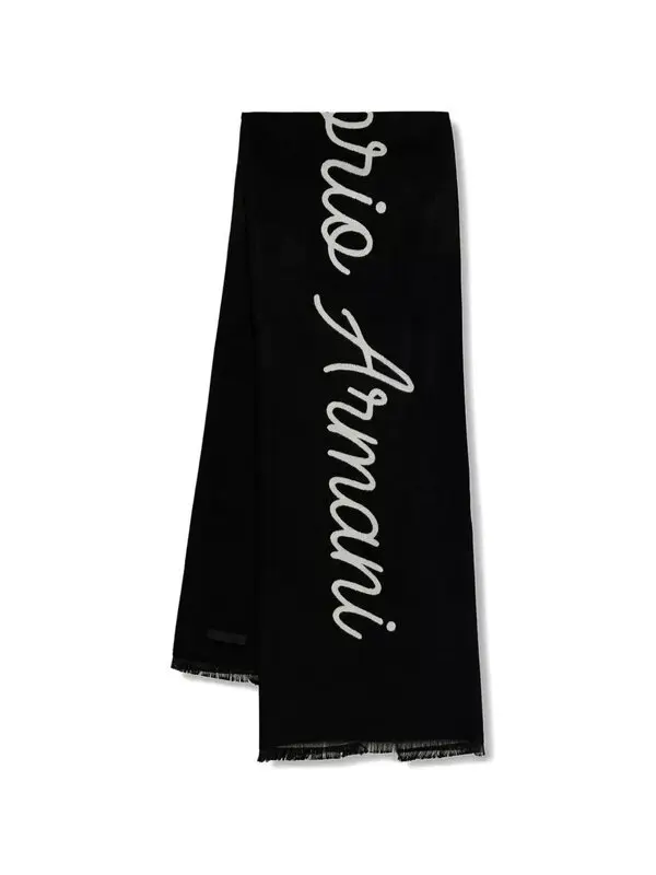 EA7 Logo-script Frayed-edge Scarf - Black