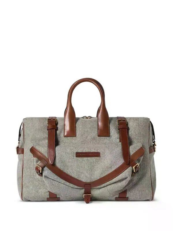 Brunello Cucinelli Virgin Wool, Alpaca And Cashmere Flannel Field Bag With Grained Calfskin Inserts - Grey