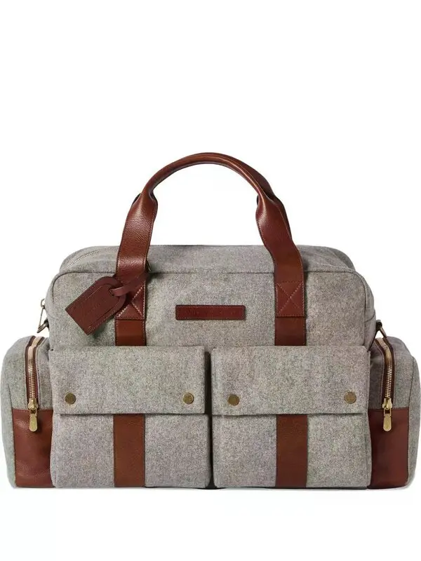 Brunello Cucinelli Virgin Wool, Alpaca, And Cashmere Flannel Leisure Bag With Grained Calfskin Inserts - Grey