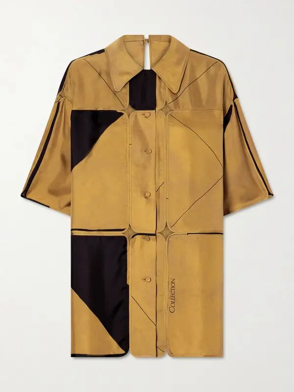 Calvin Klein Elowen Silk-twill Patchwork Shirt - Brown