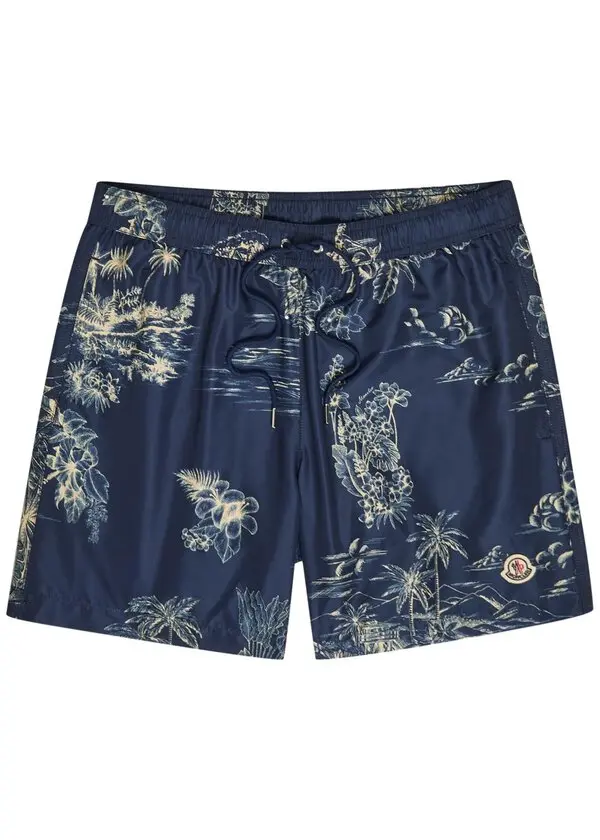 Moncler Floral Print Nylon Swim Shorts - Navy