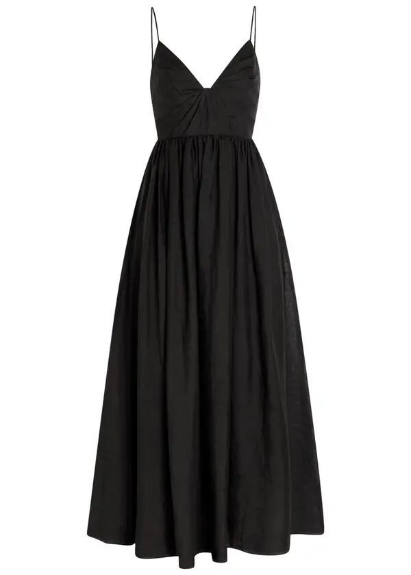 Aje Vacation Pleated Ramie Maxi Dress - Black