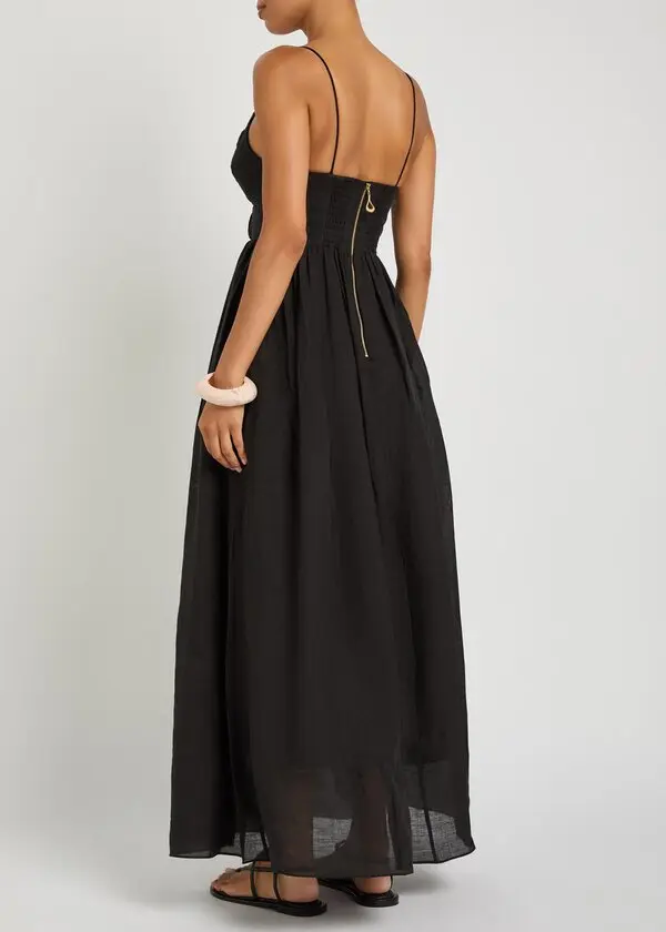 Aje Vacation Pleated Ramie Maxi Dress - Black