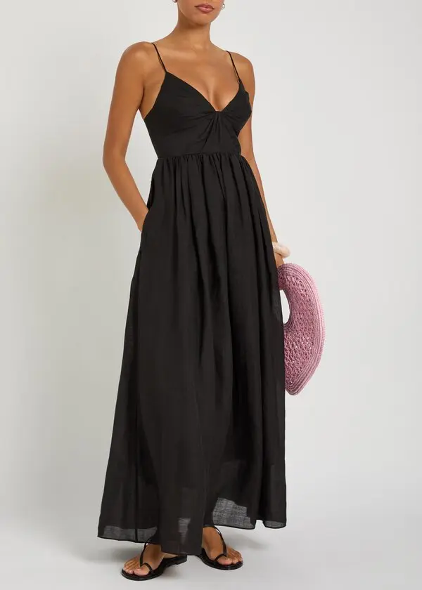 Aje Vacation Pleated Ramie Maxi Dress - Black