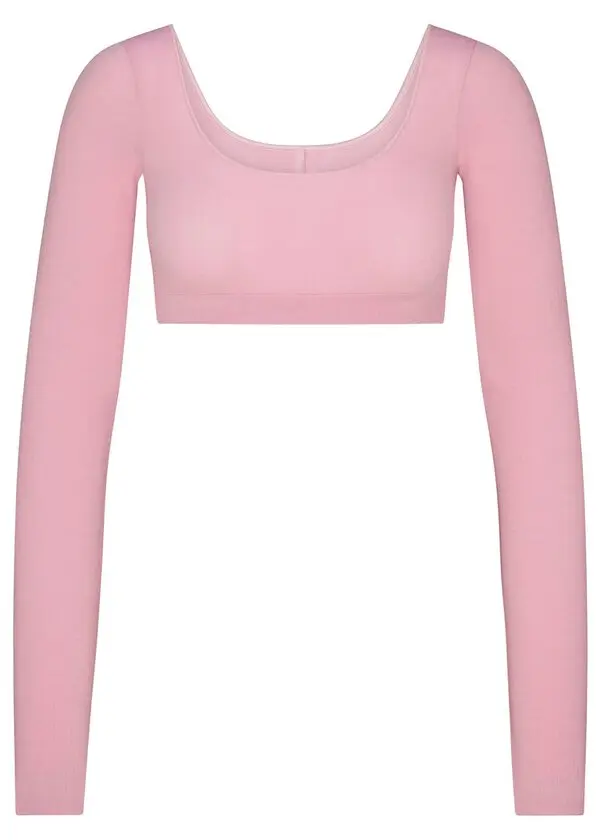 SKIMS Cropped Ribbed Wool-blend Top - Pink