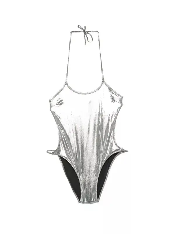 Attico Metallic Halterneck Swimsuit - Silver