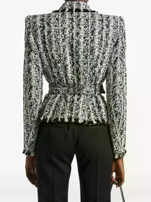 Balmain Two-tone Tweed Belted Jacket