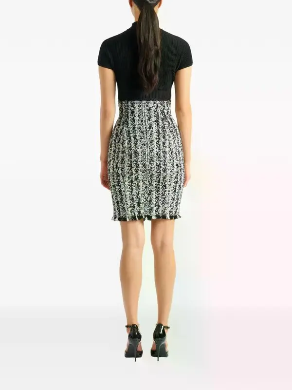 Balmain Two-tone Tweed Skirt With Gold Zip Detail