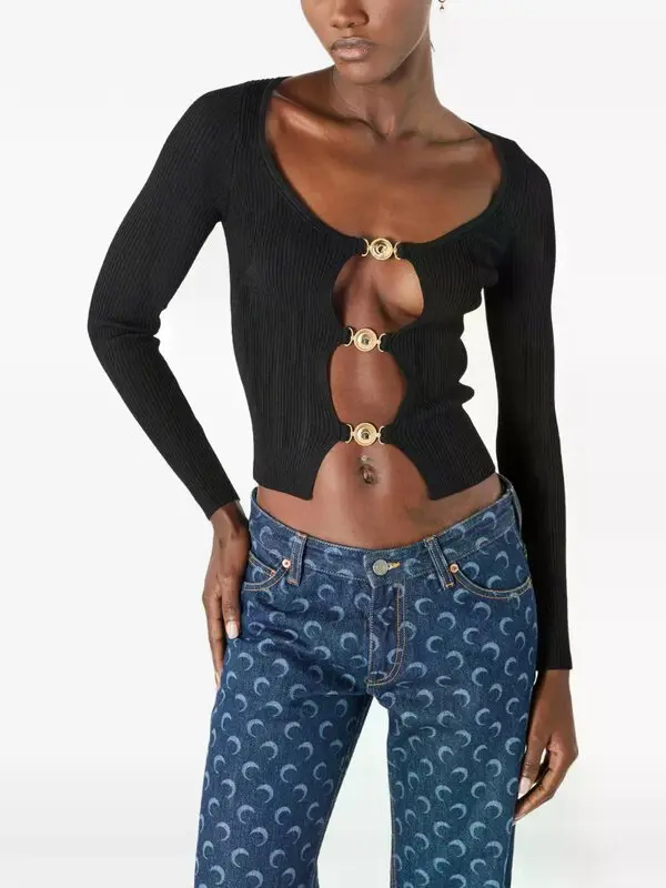MARINE SERRE Ribbed Cut-out Cardigan With Moon Clips