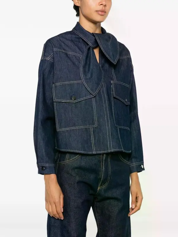 PSOPHIA Indigo Denim Pussy-bow Blouse