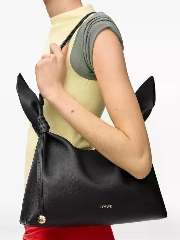 Loewe Paseo Knotted Leather Shoulder Bag - Black