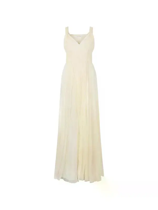 Alberta Ferretti Pleated Silk Maxi Dress - Neutrals