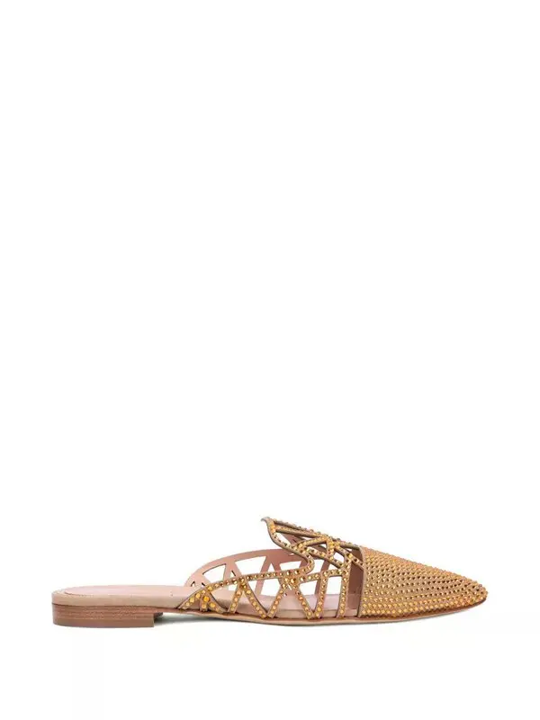 Alberta Ferretti Crystal-embellished Perforated Mules - Orange