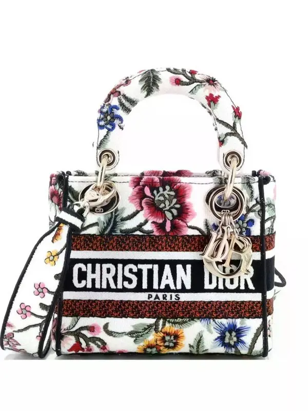 Dior Lady D-lite Bag Embroidered Canvas Mini Satchel - Multicolour