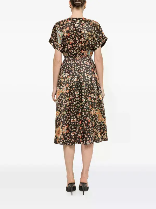 NISSA Floral-print Viscose Midi Dress With Lace Insert