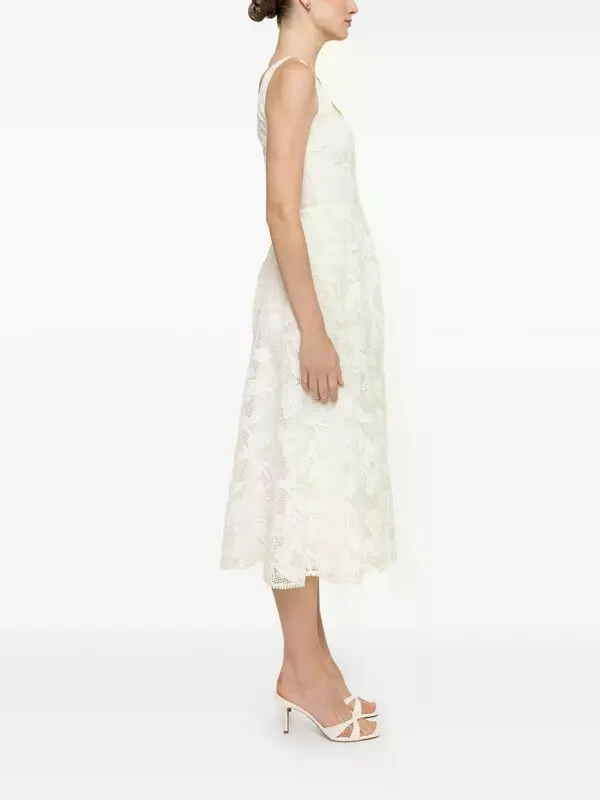 NISSA Lace Midi Dress With Square Neckline And Full Skirt